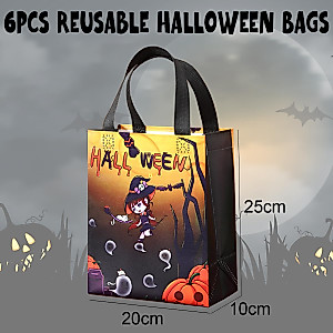 ZJHiome Halloween Trick or Treat Bags,6Pcs Halloween Bags with Handles,Non-Woven Reusable Tote Candy Bags for Halloween Party Supplies