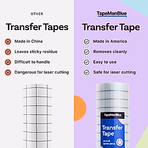 12" x 100' Roll of Clear Transfer Tape for Vinyl, Made in America, Vinyl Transfer Tape with Alignment Grid for Cricut Crafts, Decals, and Letters