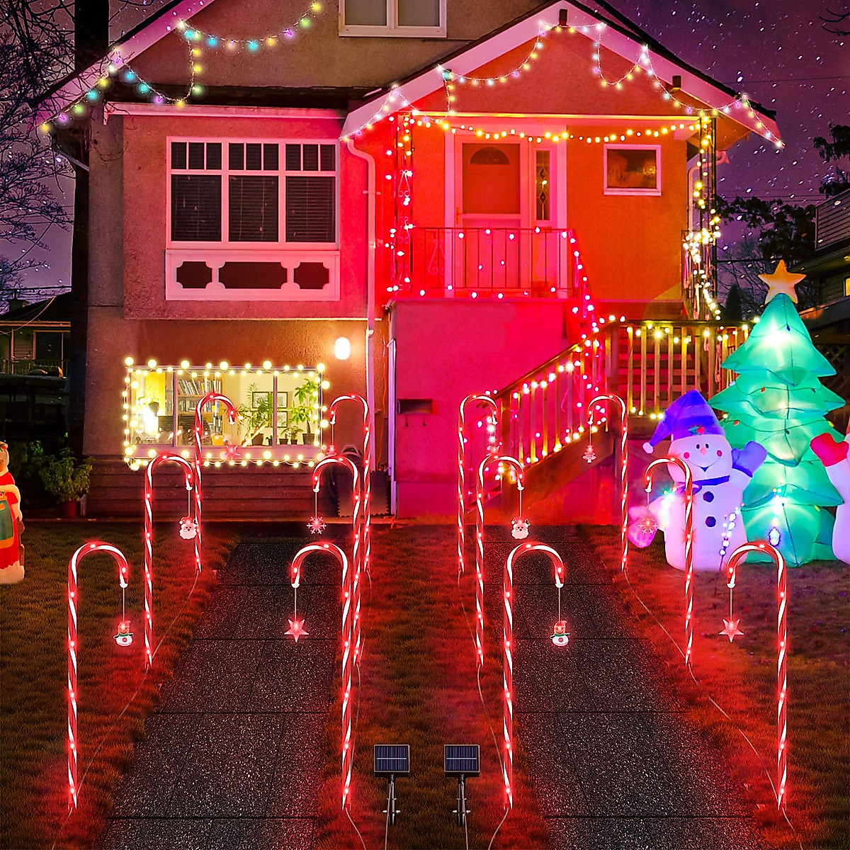ALFIOT Solar Christmas Candy Cane Lights,Red Lights 12 Pack Upgraded Pathway Stake Lights Outdoor, 8 Modes 2000Mah Lights Walkway Outdoor Markers with Stakes for Garden Patio Xmas Decorations (22'')