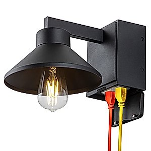 c Cattleya Porch Light with Outlet Plug, Matte Black Waterproof Anti-Rust Aluminum Outdoor Wall Light with Outlet, Exterior Light with Outlet for House Patio Yard Patio Garage