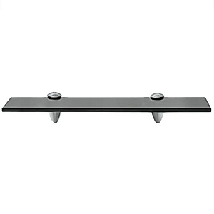 Floating Shelves Glass Shelves,15.7 Inch Tempered Safety Glass 3/10 Inch Thick, Zinc Alloy Clip Bracket, Glass Shelves Storage Shelves for Bathroom, Living Room and Hallway Black