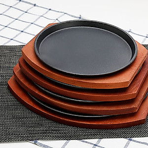 Operitacx 1 Set Western Food Cover Korean Barbecue Dish Sizzling Steak Plate Korean BBQ Grill Pan Metal Steak Plates Pan with Lid Japanese Steak Plate Stove Grill Delicatessen Wood Round