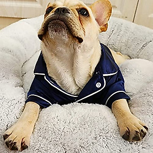 WannaTu Dog Pajamas for Small Dogs Cats Silk Soft Shirts Loungewear Lapel Two-Legged Sleepwear Shirt for All Season （Navy Blue，S）