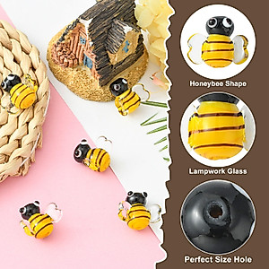 LiQunSweet 5 Pcs Handcrafted Lampwork Glass Loose Animal Beads Spacer 3D Cartoon Bees Honeybee Beads for Jewelry Making DIY Bracelets