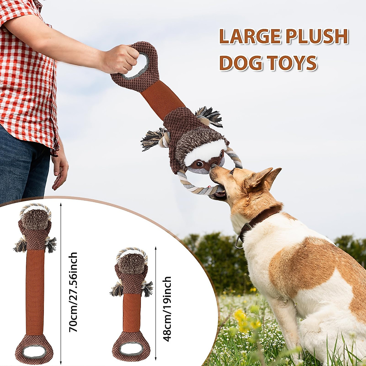 Eneston Large Plush Squeaky Dog Toys with Crinkle Paper, Tug of War Pull Toys for Puppies, Interactive Dog Chew Toys for Small, Medium and Large Dogs