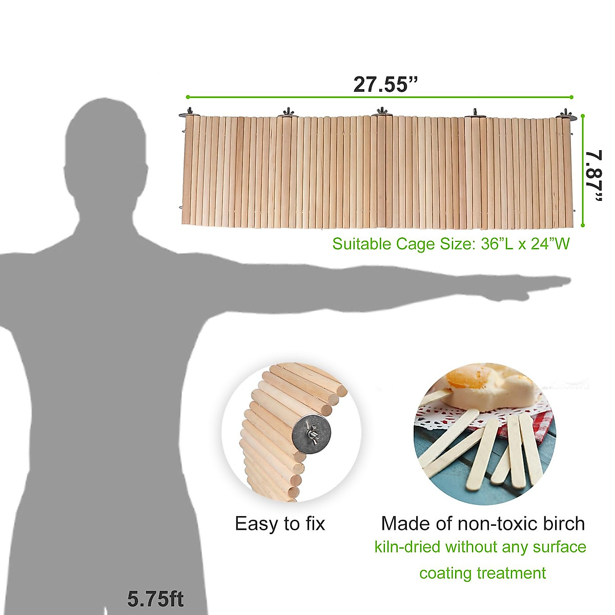 YKD Chinchilla Natural Birch Wood Flexible Platform Toy, Chinchilla Running Wheel Fence, Small Animal Climbing Toys for Chinchilla Guinea Pig Rabbit Hamsters Gerbils Rat and Other Small Animals