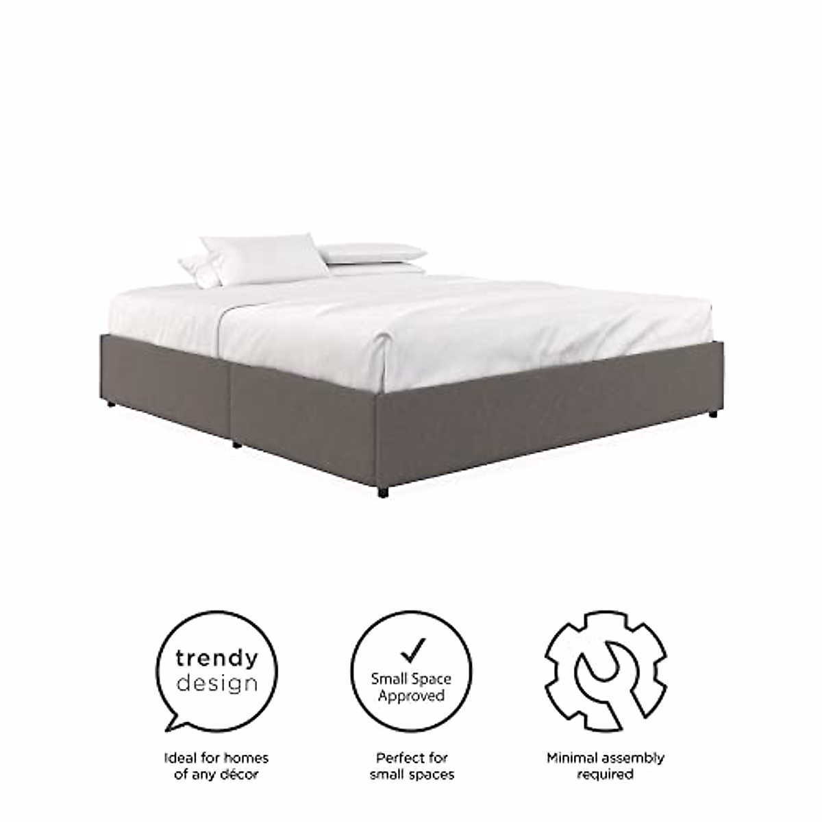 DHP Maven Upholstered Platform Bed for Raised Mattress-Support with Underbed Storage Drawers, No Box Spring Needed, King, Gray Linen