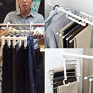 Steel Multifunction Retractable Pants Rack Trouser Hanger Multi-Layer Five Pants Rack one Hanging in Storage