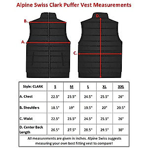 Alpine Swiss Clark Mens Lightweight Down Alternative Vest Jacket Black 2XL