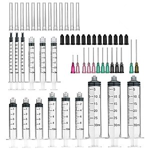 Syringe 13 Pack with needle- 30ml,10ml,5ml,3ml,1ml Syringes with Blunt Tip Needles and Storage Caps Great for Refilling and Measuring E-Liquids, E-cigs, E-juice, Wood Glue, Glues, Adhesives, Light Oil
