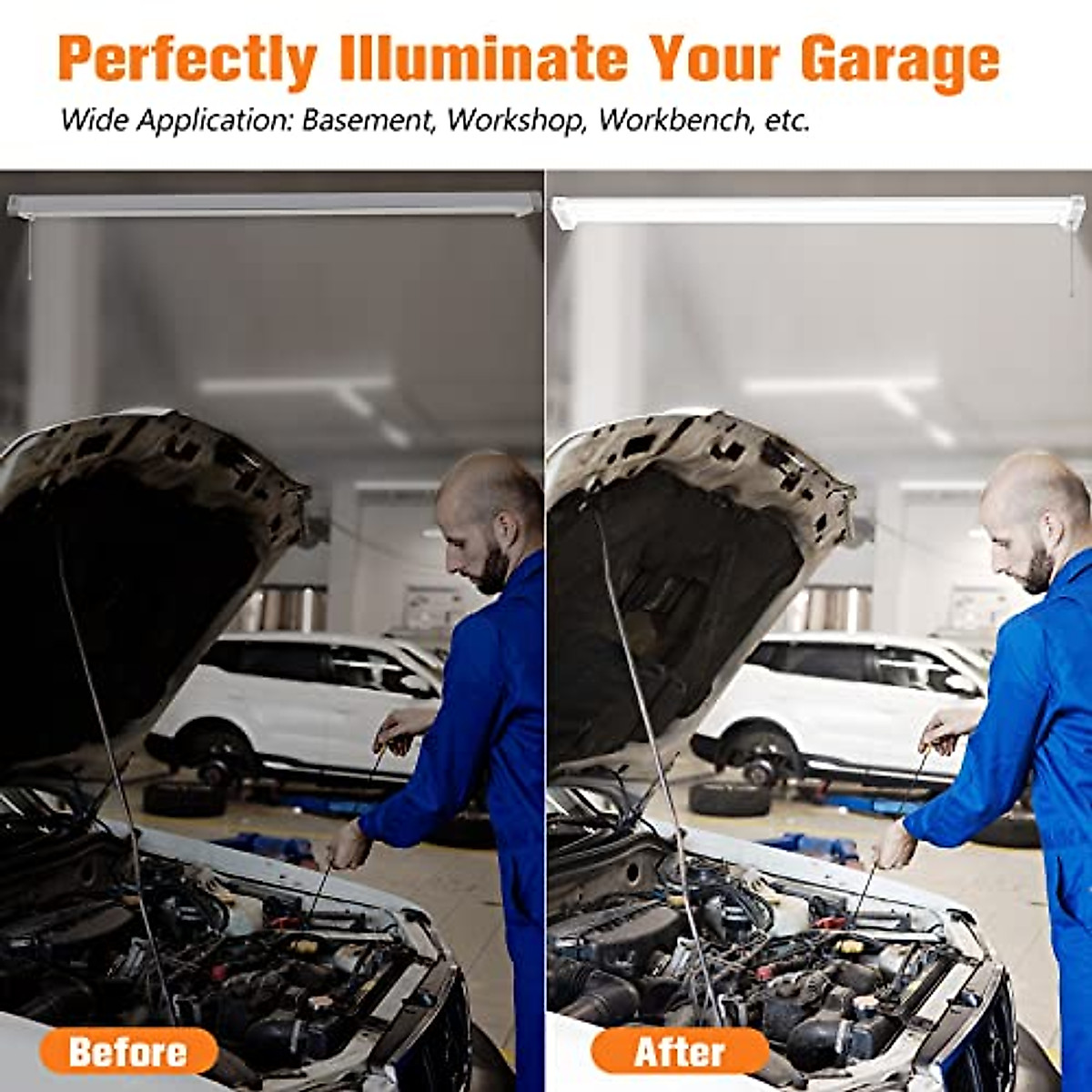 4Pack 4FT Linkable LED Shop Light for Garages,42W 4800LM 5000K Daylight White LED Shop Lights, LED Ceiling Light, with Pull Chain (ON/Off), Linear Worklight Fixture with Plug