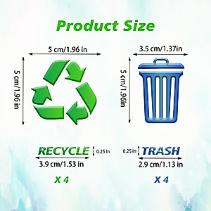 Conzon Pack of 8 Recycle Stickers for Trash Can, UV DTF Recycling Sign, Recycle and Trash Transfer Signs Stickers for Waste Garbage Trash Can, Green & Blue
