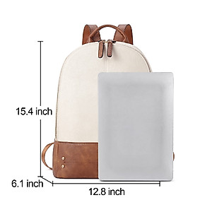 CLUCI Women Leather Laptop Backpack Purse 15.6 inch Computer Backpack Business Casual Travel Daypack College Bag Off-white with brown