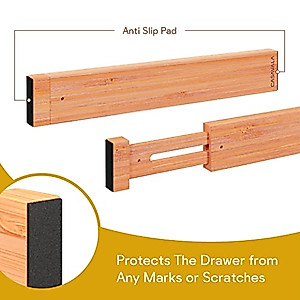 Casavala Expandable Drawer Organizer (6 Pack) Expandable Bamboo Drawer Dividers for Kitchen, Bathroom, Dressers, Home & Office, Bamboo Drawer Dividers Set of 6