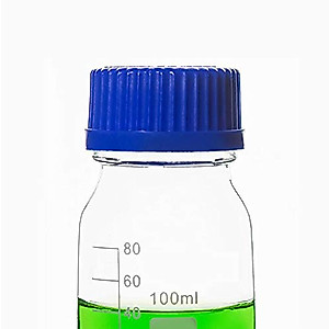 NATUWORLD 100ml/3.4oz Empty Thick Glass Graduated Reagent Bottle with Blue Screw Cap Laboratory Chemical Agent Bottle Liquid Storage Containers Jar Pot