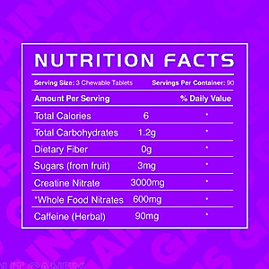 Gains in Bulk Workout Candy - Nitric Oxide Booster - Chewable Pre-Workout Energy Chews with Creatine and Caffeine for Intense Focus, Sustained Energy, and Best Pump, 90 Vegetarian Chews