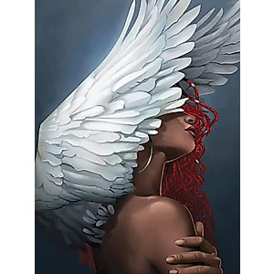 QAZWSX Diamond Painting African Black Angel Girl Full Round Drill Embroidery Craft Art Kit Decoration Mosaic Dot Kit DIY Diamond Paint for Gift & Home Wall Decor 12x16 Inch