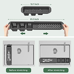 Black Over The Kitchen Sink Caddy Sponge Holder Organizer Drying Rack,Kitchen Soap Dispenser Caddy Organizer, Countertop Soap Dish Rack Drainer with Removable Expandable Drain Tray 11.4" to 22.8"