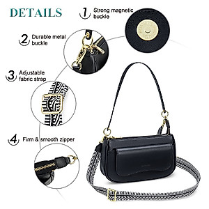 Peacocktion Small Shoulder Bags, Crossbody Purses for Women Vegan Leather Handbag Hobo Purse, 2 Straps (Black)