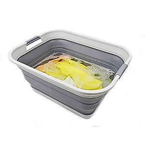 SAMMART 42L(11 Gallon) Collapsible Plastic Laundry Basket-Foldable Pop Up Storage Container/Organizer-Portable Washing Tub-Space Saving,Water Capacity 34L(9 Gallon) (1 Rectangular - Strengthen, Grey)