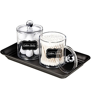 2 Pack of 15 Oz. Qtip Dispenser Apothecary Jars Bathroom with Labels - Qtip Holder Storage Canister Clear Plastic Acrylic Jar for Cotton Ball,Cotton Swab,Q-tips,Cotton Rounds (2 Pack of 15 Oz.，Small )
