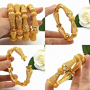 Dubai Gold Bangles for Women Indian African Wedding Bracelets 18K Gold Plated Ethiopian Bridal Jewelry-4pcs