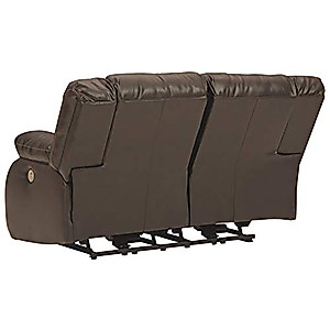 Signature Design by Ashley Denoron Faux Leather Power Reclining Loveseat with Adjustable Positions and USB Plug In, Gray