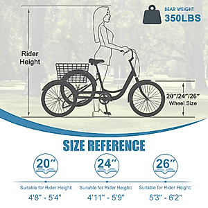 DoCred Adult Tricycles, 3 Wheel Bikes for Adults 20/24/26 inch 7 Speed Adult Trikes Bicycles Cruise Trike with Shopping Basket for Seniors, Women, Men