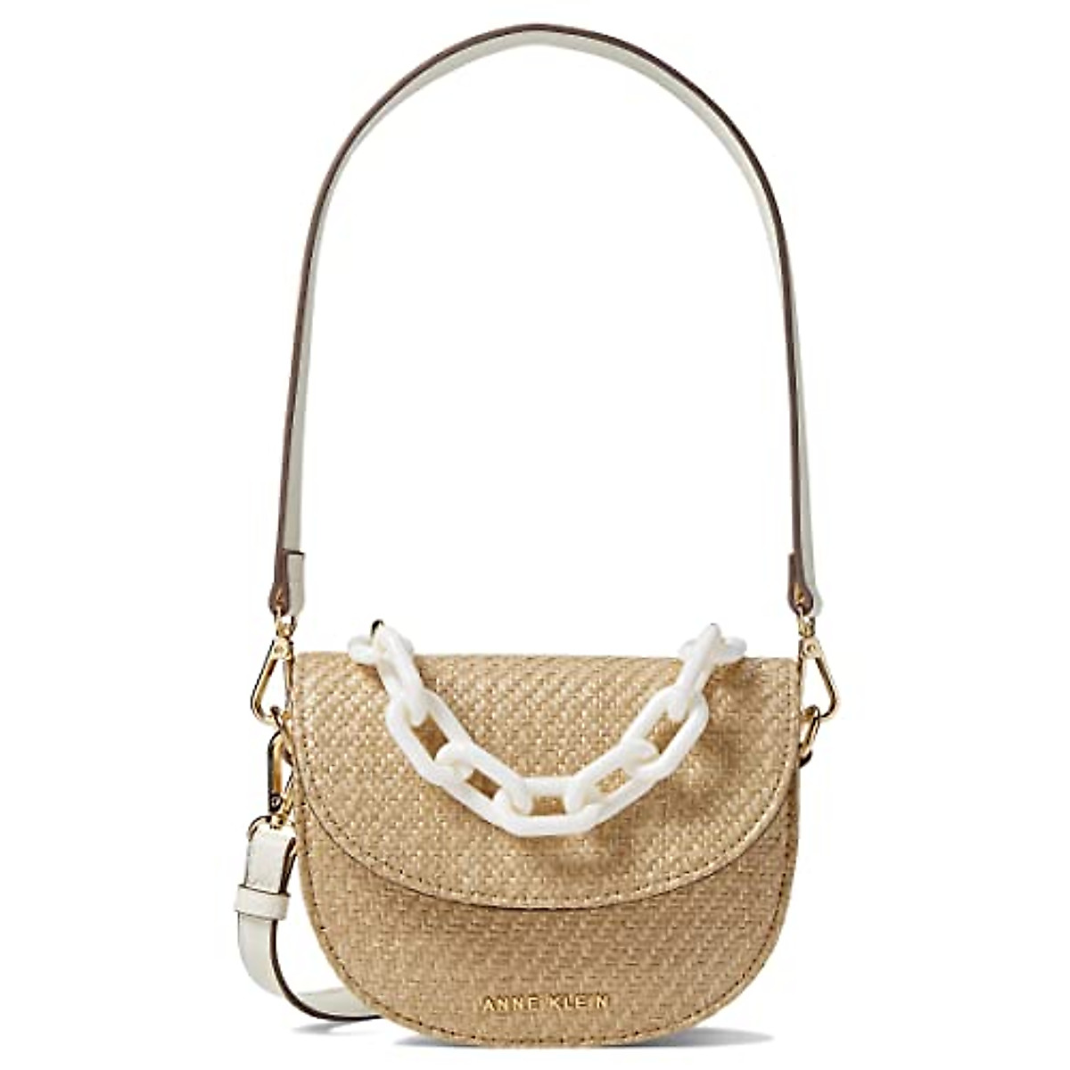 Anne Klein Mini Convertible Shoulder Bag with Resin Chain, Straw Weave/Anne White/Anne White