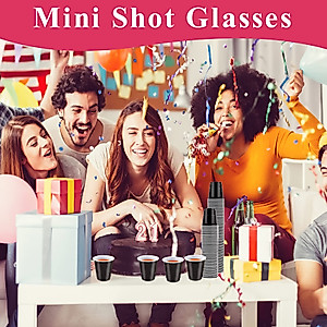 Cynquma 200Pcs 2 oz Black Plastic Shot Glasses, Disposable Mini Party Cups for Drinking, Birthday Parties, Weddings, and Other Occasions