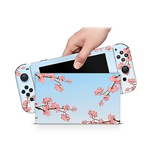 ZOOMHITSKINS Compatible with Switch Skin Cover Blurry Opal Asia Coral Rossy Pink Japan Nature Leave Pink Romantic 3M Vinyl Decal Sticker Wrap, Made in The USA