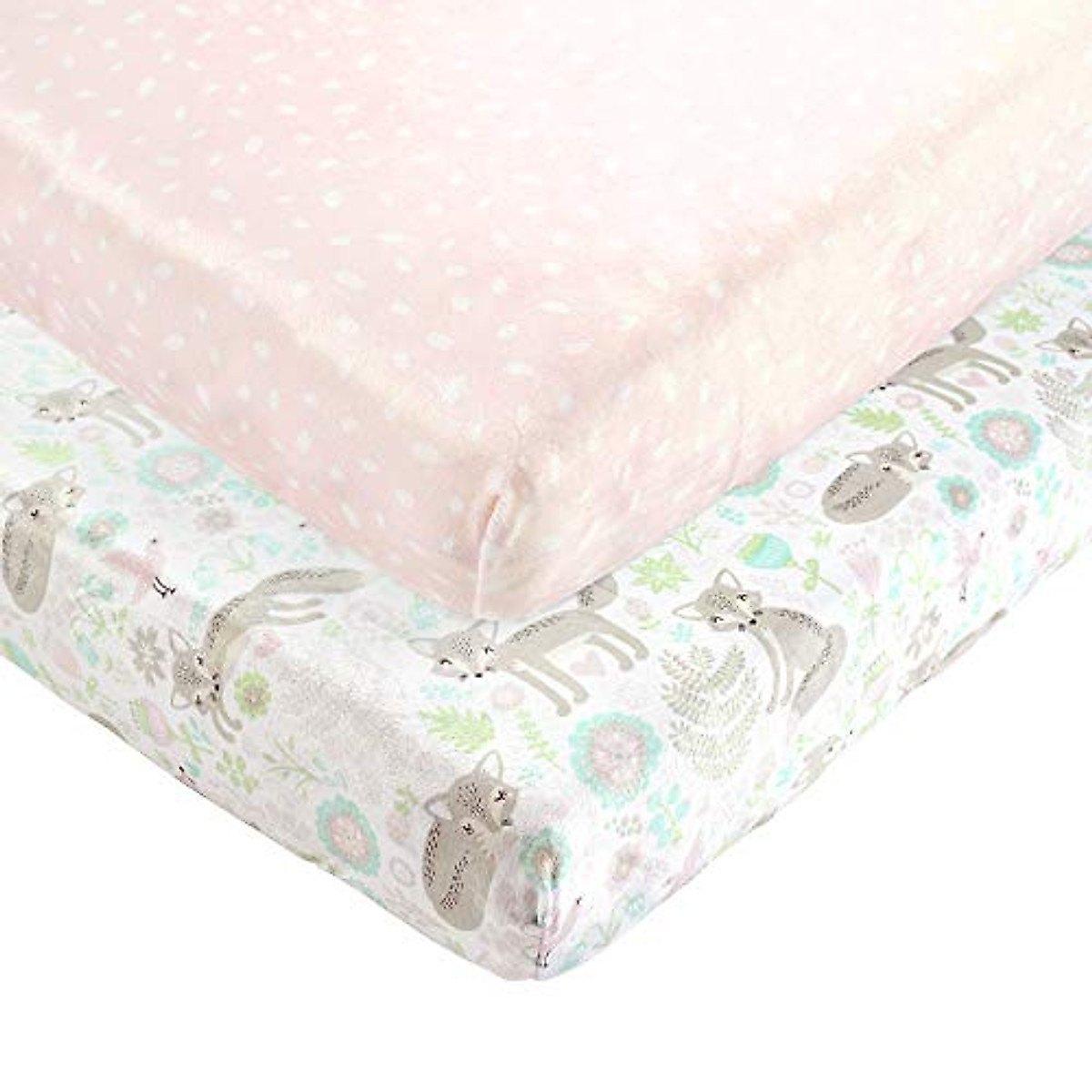 Lush Decor Baby Pixie Fox Soft & Plush Fitted Crib Sheet, 2 Pack, Multi, 28" W x 52" L + 9" Pocket - Baby Bedding - Geometric, Floral & Fox Crib Sheets - Woodland Nursery Decor - Baby Shower Presents