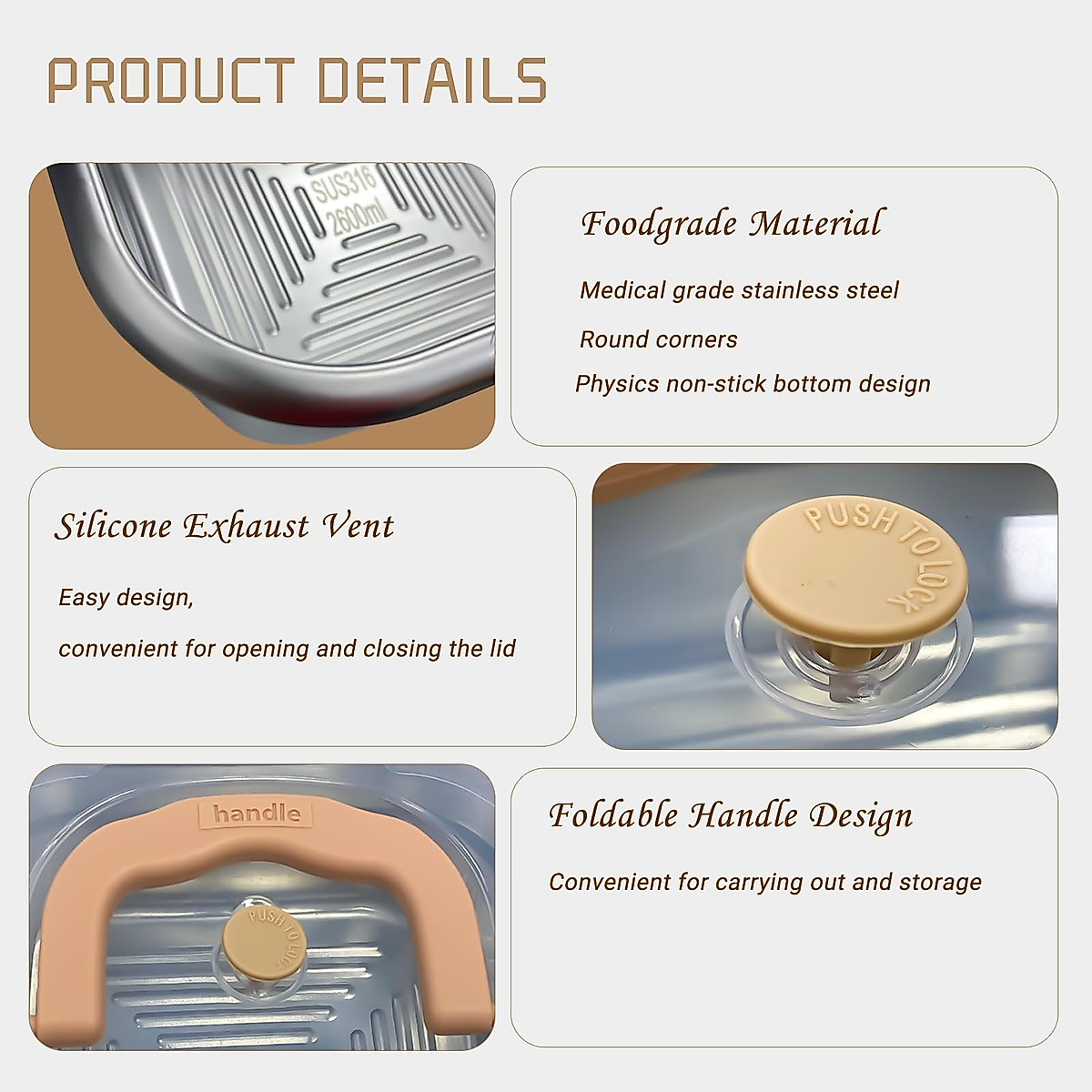 Stainless Steel Food Storage with Leak Proof Silicone Lid Fridge Fruit Storage Container Organizer Meat Kitchen Storage Containers Cheese Keeper, Dishwasher Safe Two 2Pcs