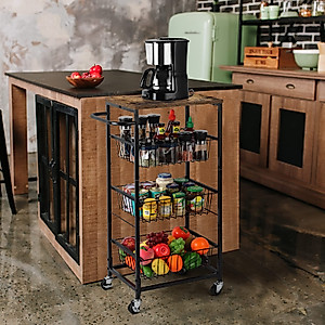 smusei Kitchen Cart on Wheels 4 Tier Metal Moveable Kitchen Cart with Storage Rolling Utility Storage Cart with Pull Out Baskets for Home, Bathroom, Pantry