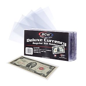 BCW Regular Bill Deluxe Currency Holders - 10ct | Deluxe Archival Safe Bill Protector Sleeves | Double-Polished Clear Vinyl | for Collectors and Numismatics | US Regular Bill Currency Holders