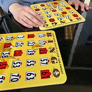 MR CHIPS Jam-Proof Easy-Read Quick-Clear Large Print Fingertip Slide Bingo Cards with Sliding Windows 25 Pack in Gold Rush Style