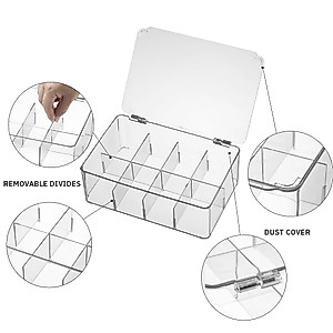 Naivees Clear Divided Storage Organizer Container Box with Lid Removable Divided Storage Medicine and Tea Bag Box Dresser Organizers Plastic Storage Bins for Cosmetics,Crafts,Coffee Pods (2)