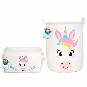 Kazulo Unicorn 2 Pack Set, Unicorn Hamper Set, Girls Laundry Basket, Unicorn Baskets, Kids Hamper, Hamper for Nursery ,Unicorn Hamper For Girls Bedroom, Laundry Basket for kids (Unicorn Bundle)