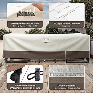 Outdoor Furniture Covers for 5 Pieces Set - Waterproof 600D Oxford Fabric Cover for 5 PCS Patio Sets Wicker Metal Couch Rocking Glider Swivel Chairs Ottoman Sectional Sofa Dining Chair – L/Beige Brown