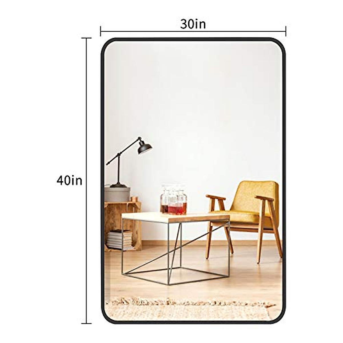Black Bathroom Mirror, 30"x40" Metal Frame with Rounded Corner, Upgrated Wall Mounted Mirror for Bathrooms, Entryways, Living Rooms