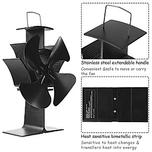 COSTWAY 4-Blade Stove Fan, Multi-Function Fuel Heat Powered Fan, Black, 6.5''X 3.0''X9.0''(LXWXH), 1.5 lbs