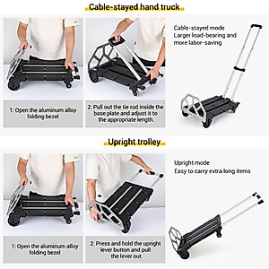 XCBYT Folding Hand Truck, 3 in 1 Foldable Hand Truck Heavy Duty 330 LB Portable Dolly Cart with 4 Wheels & 2 Elastic Ropes Convertible Hand Truck for Moving Office Home