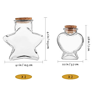 Luxshiny Glass Cork Bottle 4 Pcs Small Glass Jars with Cork Lids Heart and Star Shaped Candy Jars Cookie Jars Clear Storage Container Jars Wishing Bottles Drift Bottles Glass Lucky Bottle