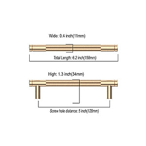 Asidrama 10 Pack 5 Inch(128mm) Gold Cabinet Pulls Knurled Cabinet Handles Cupboard Handles Kitchen Cabinet Hardware for Cupboard Drawer Pulls