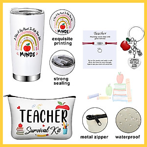 Maxcheck 16 Pcs Teacher Appreciation Gifts Set Include Teacher Tumbler Cosmetic Bag Keychain and Blessing Card Bracelets for Thank You Teacher Teacher's Day Graduation Gifts