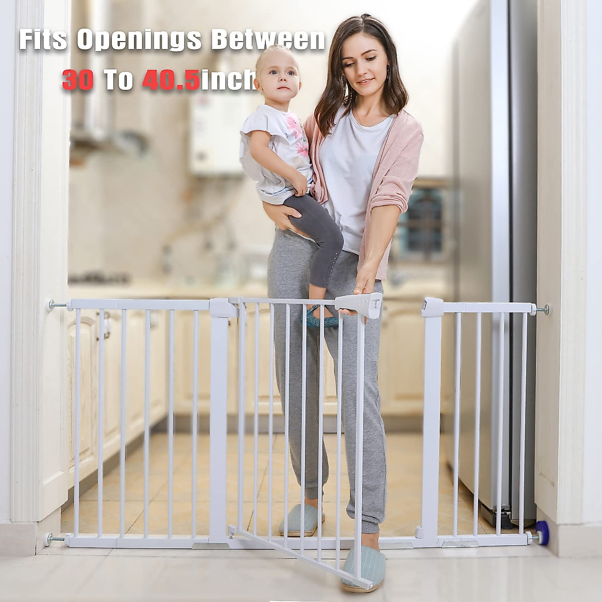 Safety Baby Gate,29.5-40.5 inch Auto Close Features，Luxury Extra Tall&Wide Child Gate, Heavy-Duty gate, Easy Walk-Thru pet Gate for The House, Stairs, Doorways & Hallways. (Applicable 29.5''-40.5'')