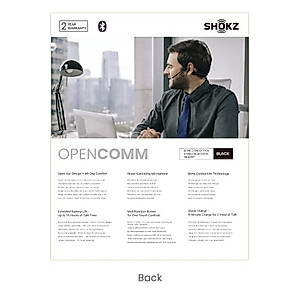 SHOKZ (AfterShokz OpenComm - Bone Conduction Open-Ear Stereo Bluetooth Headset with Noise-Canceling Boom Microphone - Wireless Headset for Mobile Use, with Bookmark