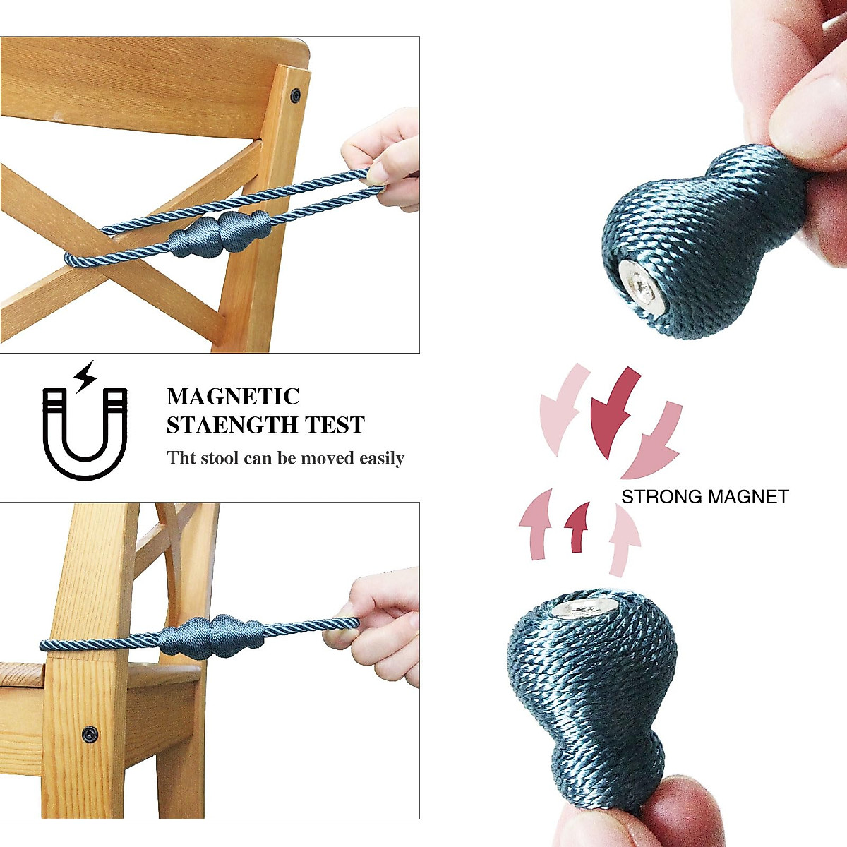 Nieffeiy Magnetic Curtain Tiebacks 2Pack Outdoor Curtain Tie Backs Rope Decorative Magnetic Curtain Holders for Drapes Window Treatment Holdbacks, Blue