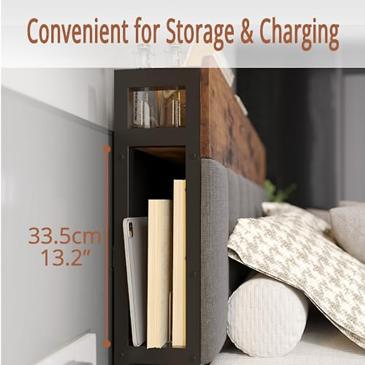 LIKIMIO Queen Bed Frame, with Storage Headboard, Drawers, LED Light, Charging Station, Sturdy, Noiseless, No Need Box Spring, Easy to Assemble