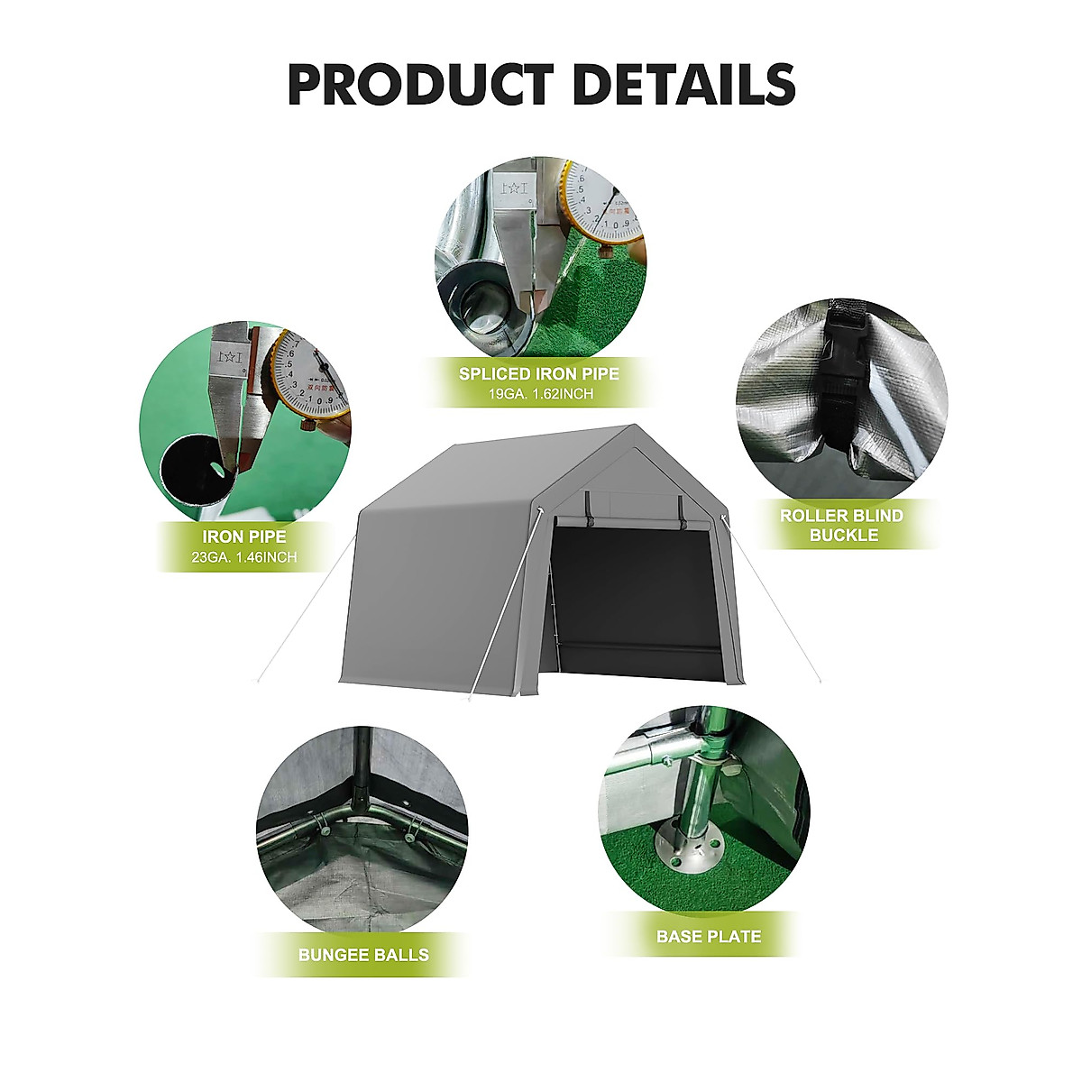 GarveeLife 6 x 8 ft Carport Storage Shed, Portable Garage with Roll-up Zipper Door, Heavy Duty Waterproof Tarp, Storage for Motorcycle, Bike, Firewood, Garden Tools